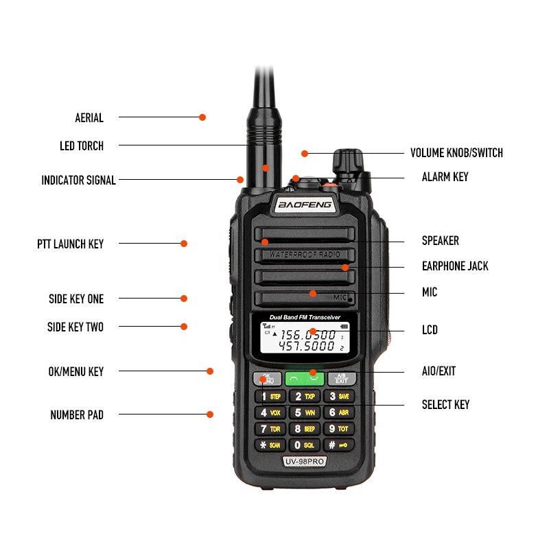 Baofeng UV-98 Pro IP68 Waterproof SOS Dual Band Walkie Talkie FM Radio - Two Way Radio
