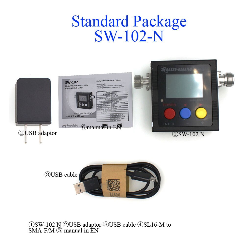SURECOM SW-102 VHF UHF Power Meter 125-525Mhz Digital SWR Meter - Two ...